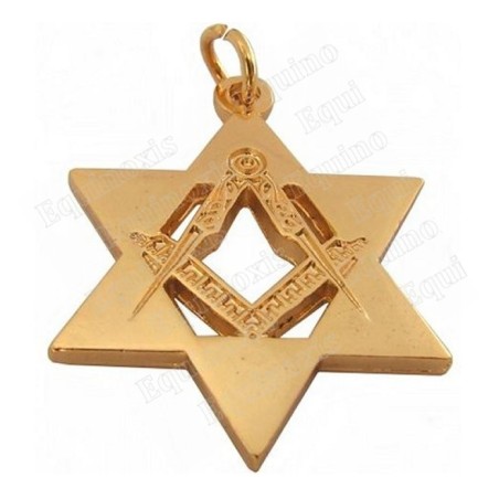 Pendentif judaïque – Etoile de David avec Equerre et compas – Or